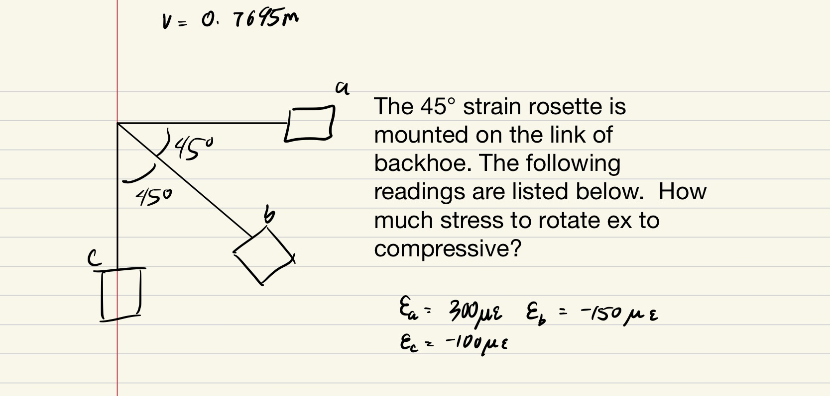 Solved v=0.7695maThe 45° ﻿strain rosette ismounted on the | Chegg.com