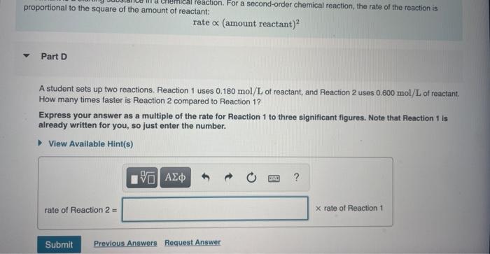 Solved proportional to the square of the amount of reactant: | Chegg.com