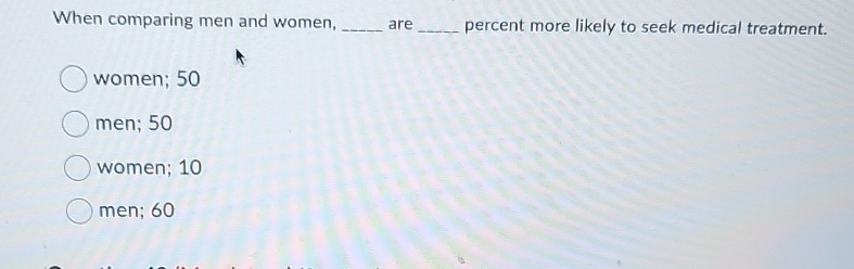 Solved When comparing men and women, q, ﻿are ﻿percent more | Chegg.com