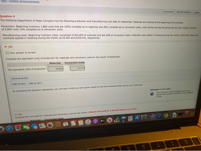 Solved Help System Announcements CALCULATOR PRINTER VERSION | Chegg.com