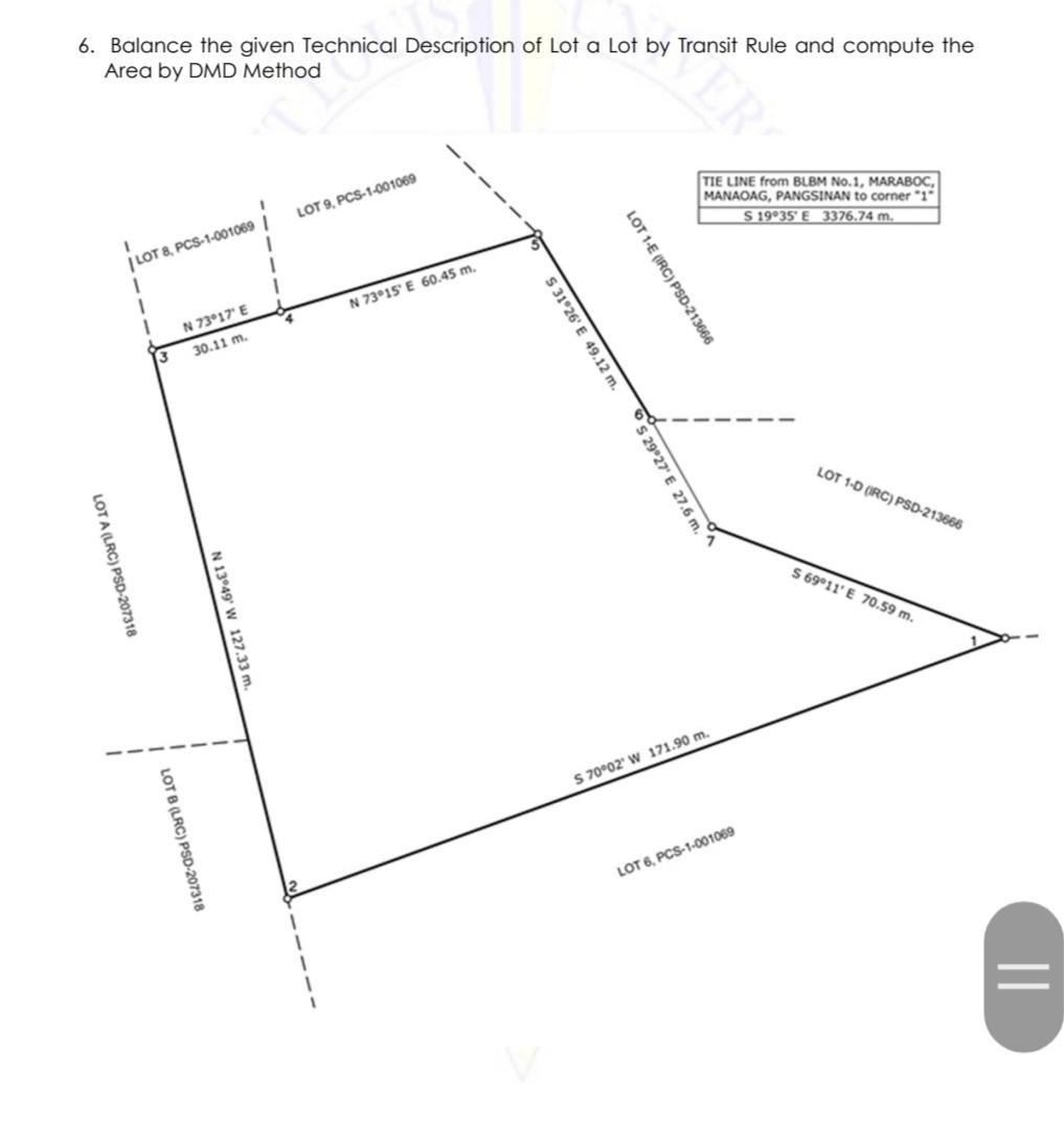 Solved 6. Balance the given Technical Description of Lot a | Chegg.com