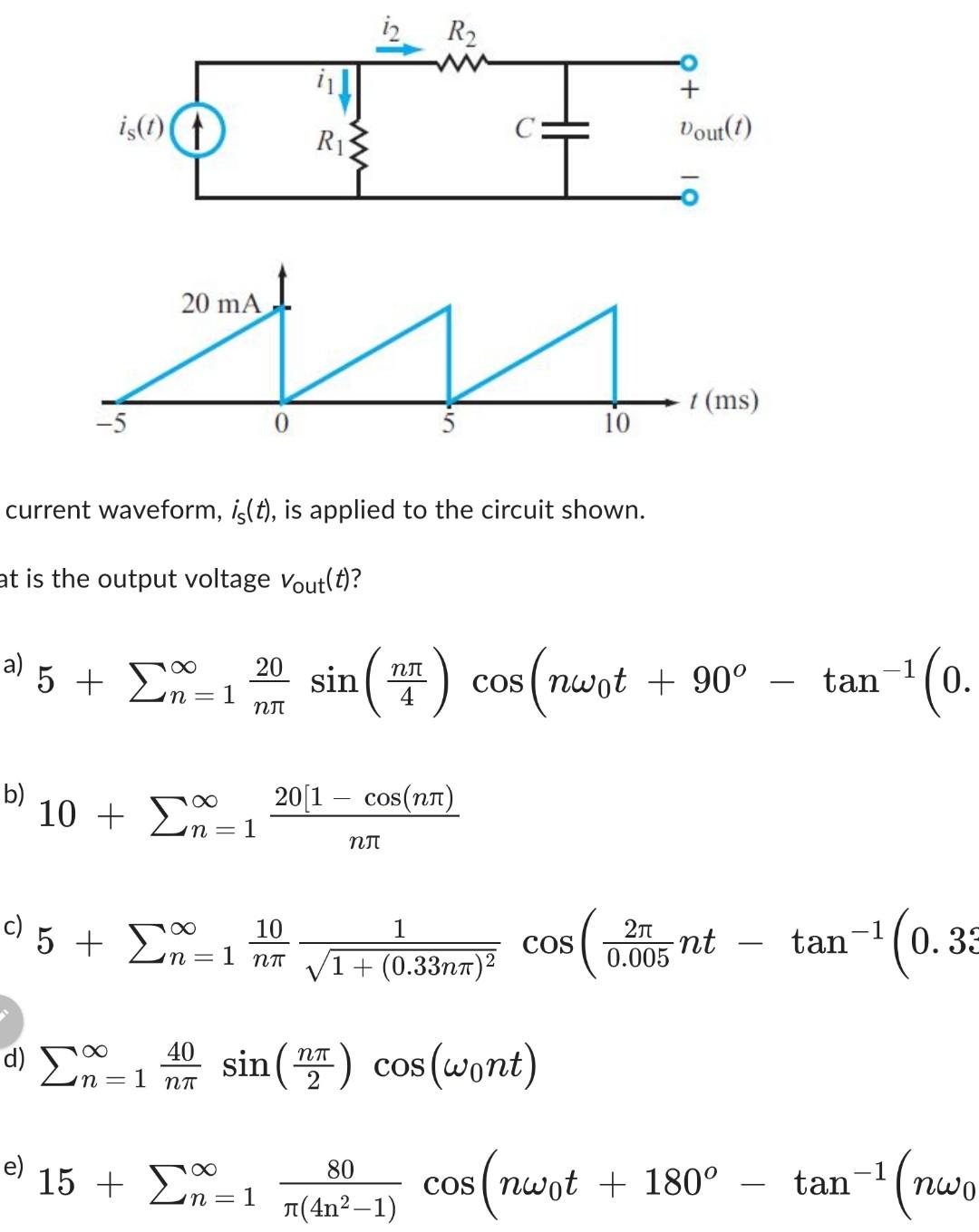 current waveform, is(t), is applied to the circuit | Chegg.com