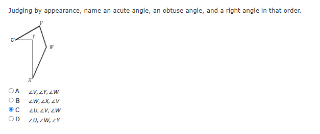 Solved Judging by appearance, name an acute angle, an obtuse | Chegg.com