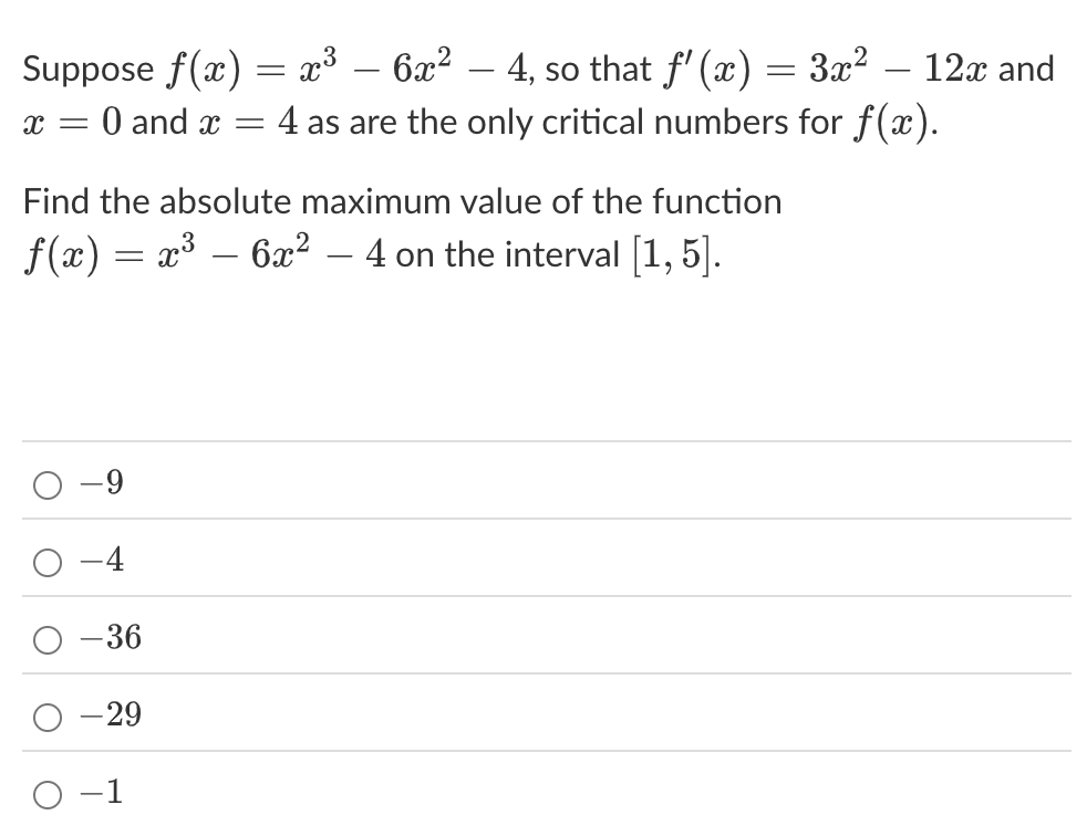 Solved Suppose f(x)=x3-6x2-4, ﻿so that f'(x)=3x2-12x ﻿andx=0 | Chegg.com