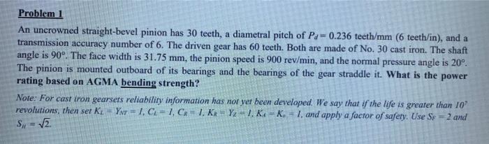 Solved An uncrowned straight-bevel pinion has 30 teeth, a | Chegg.com