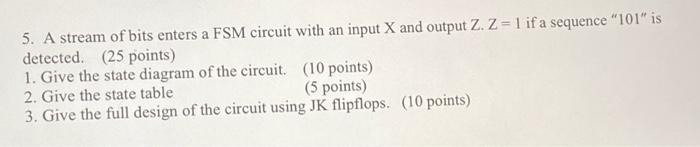 Solved 5. A stream of bits enters a FSM circuit with an | Chegg.com