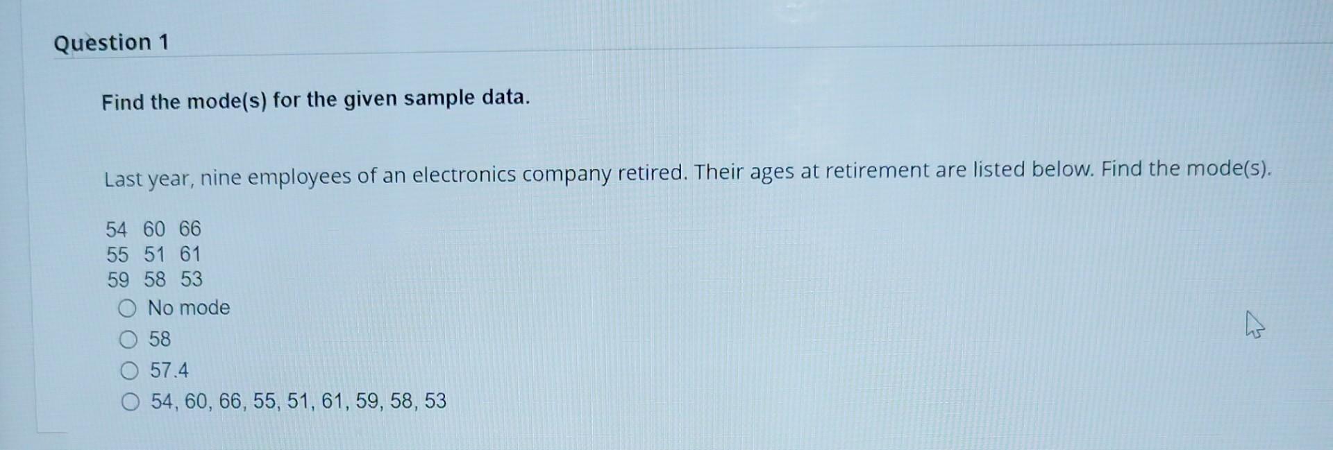 Solved Find the mode(s) for the given sample data. Last | Chegg.com