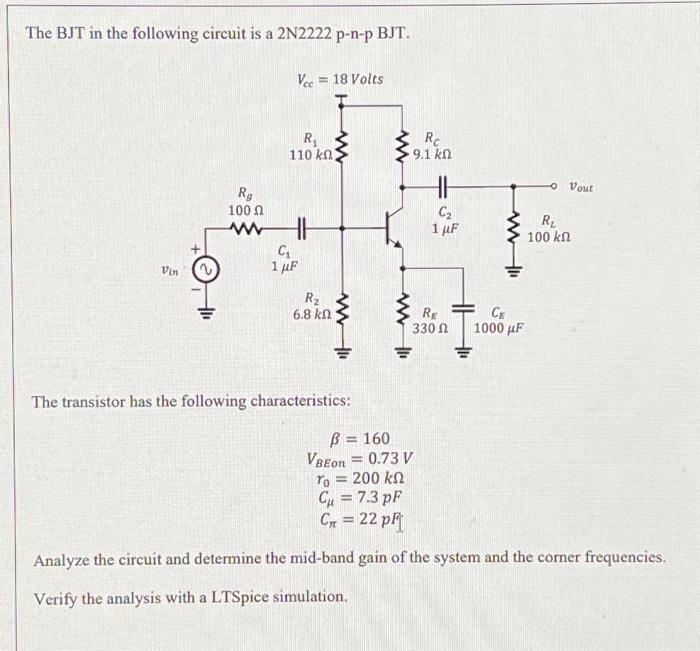 The BJT in the following circuit is a 2 N2222p−n−p | Chegg.com