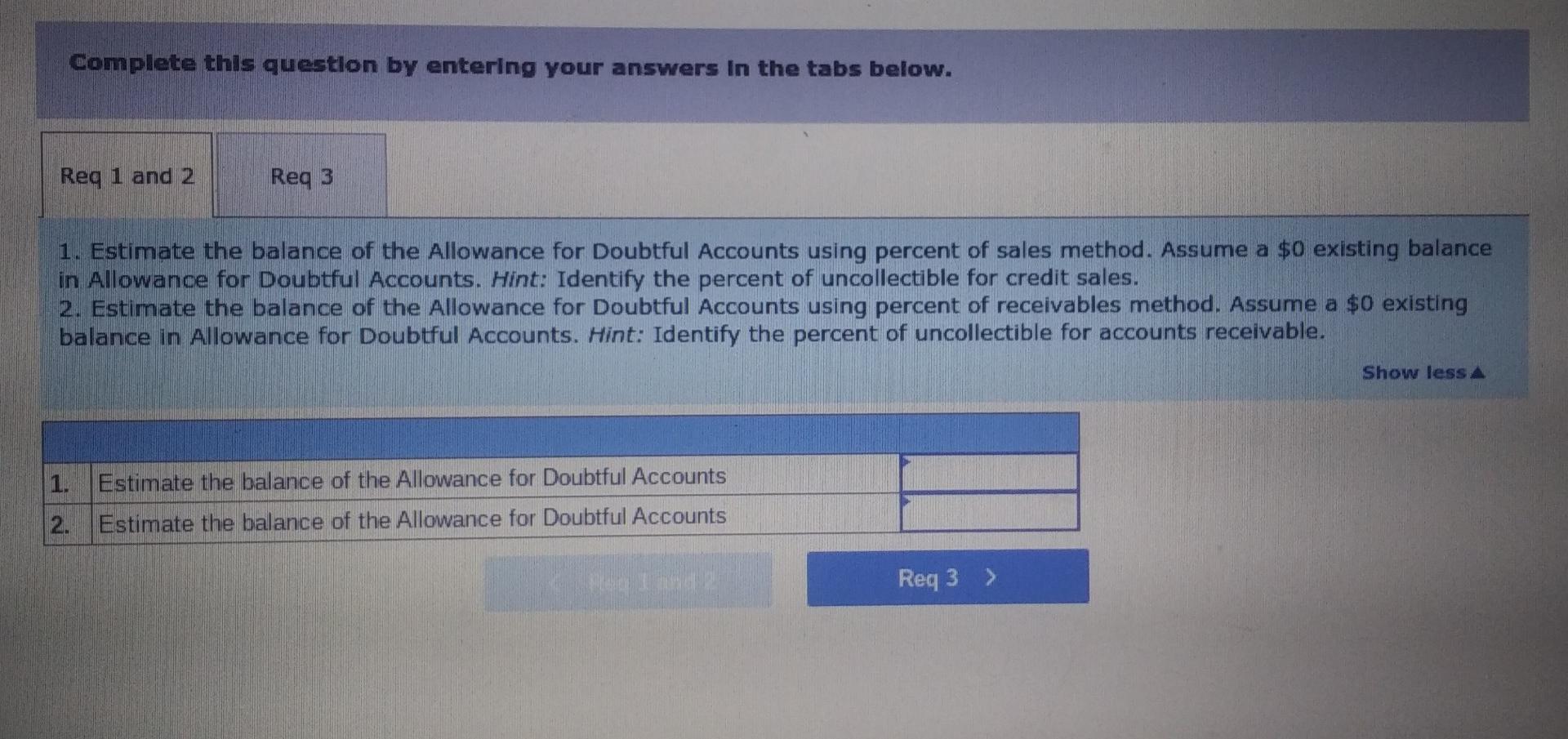 Solved 1. Estimate the balance of the Allowance for Doubtful | Chegg.com