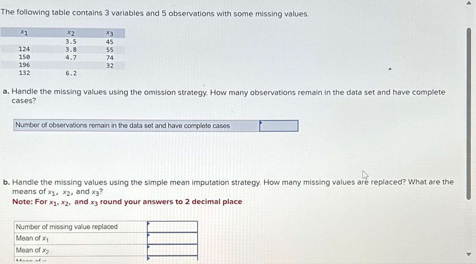 The following table contains 3 ﻿variables and 5 | Chegg.com