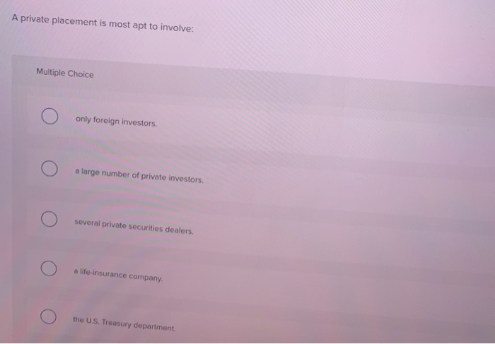 Solved A private placement is most apt to involve: Multiple | Chegg.com