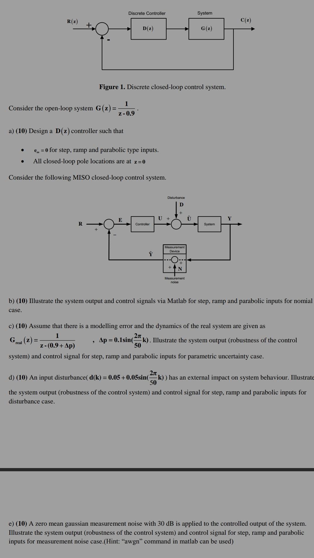 Solved Discrete Controller System D(z) G(z) Figure 1. | Chegg.com
