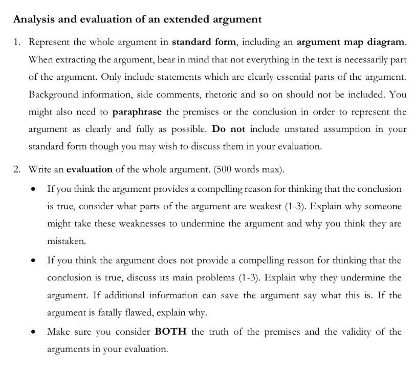 Analysis and evaluation of an extended argument 1. | Chegg.com