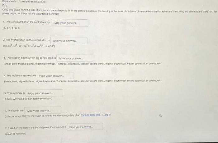 Solved ICl5 Copy and paste from the lats of answers in | Chegg.com