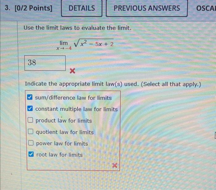 Solved Use the limit laws to evaluate the limit. | Chegg.com