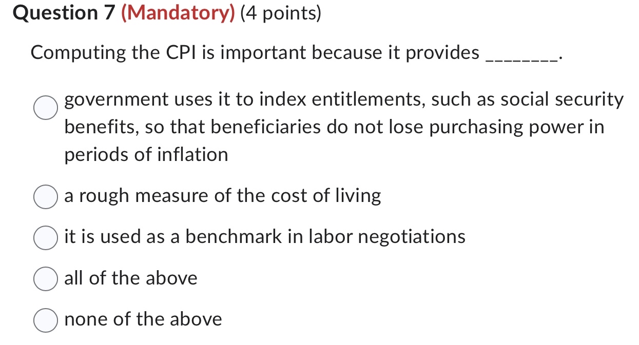 Solved Question 7 (Mandatory) (4 ﻿points)Computing the CPI | Chegg.com