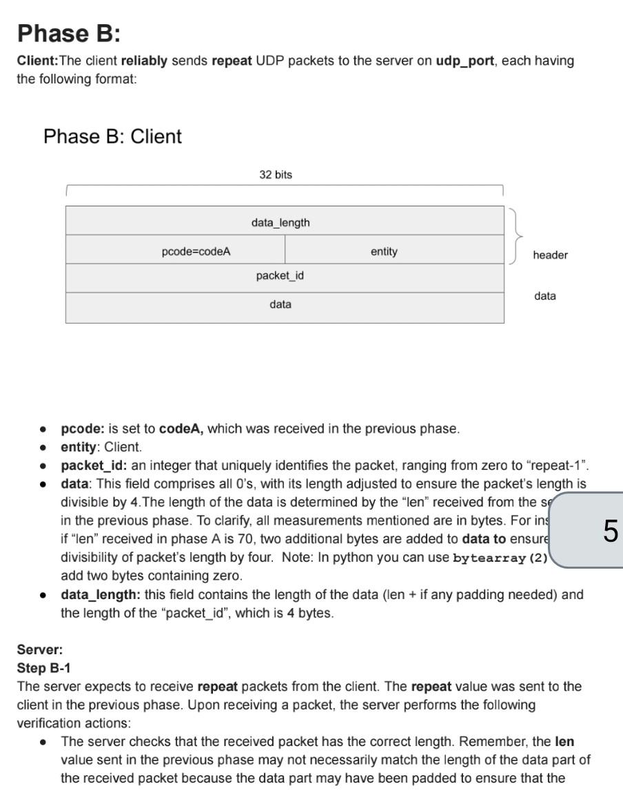Solved Phase A Client: The client sends a single UDP packet | Chegg.com