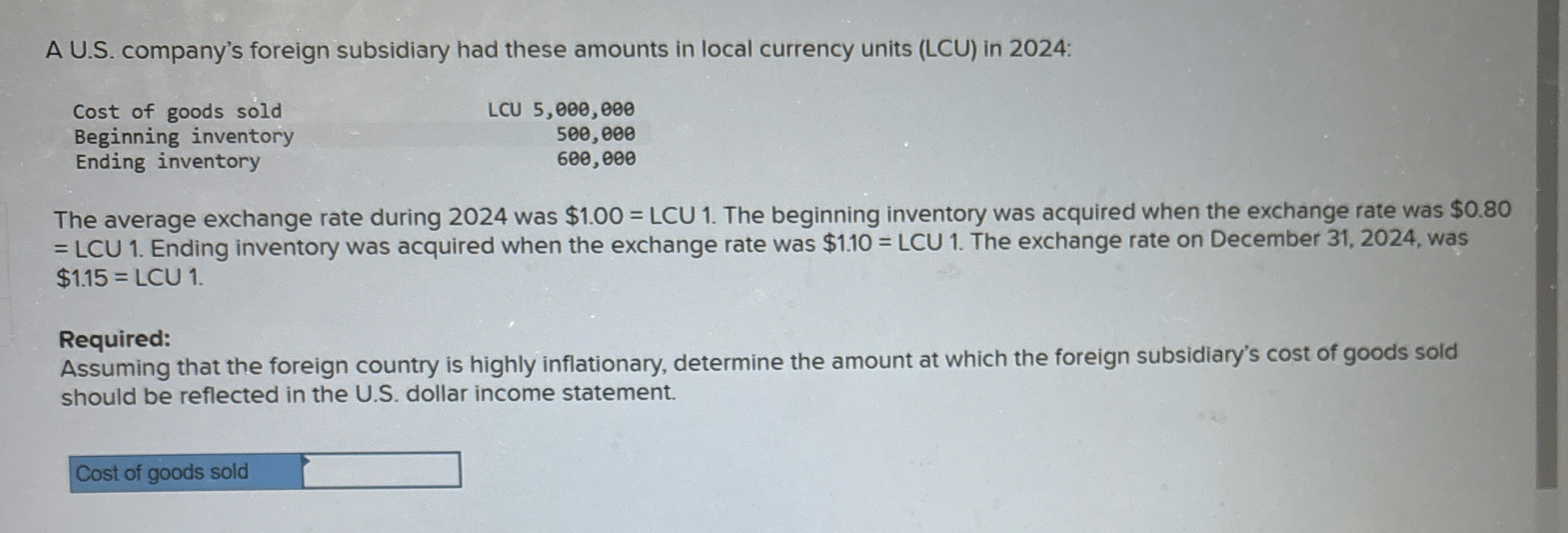 Solved A U.S. ﻿company's foreign subsidiary had these | Chegg.com