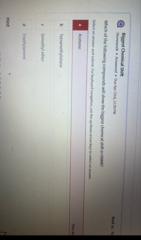 Solved Biggest Chemical ShiftHomework - ﻿Answered • ﻿Due Apr | Chegg.com