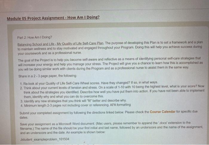 Solved Module 05 Project Assignment - How Am I Doing? Part | Chegg.com