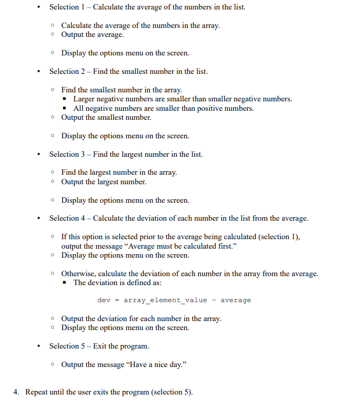 Solved The selection menu should print out at the end of | Chegg.com