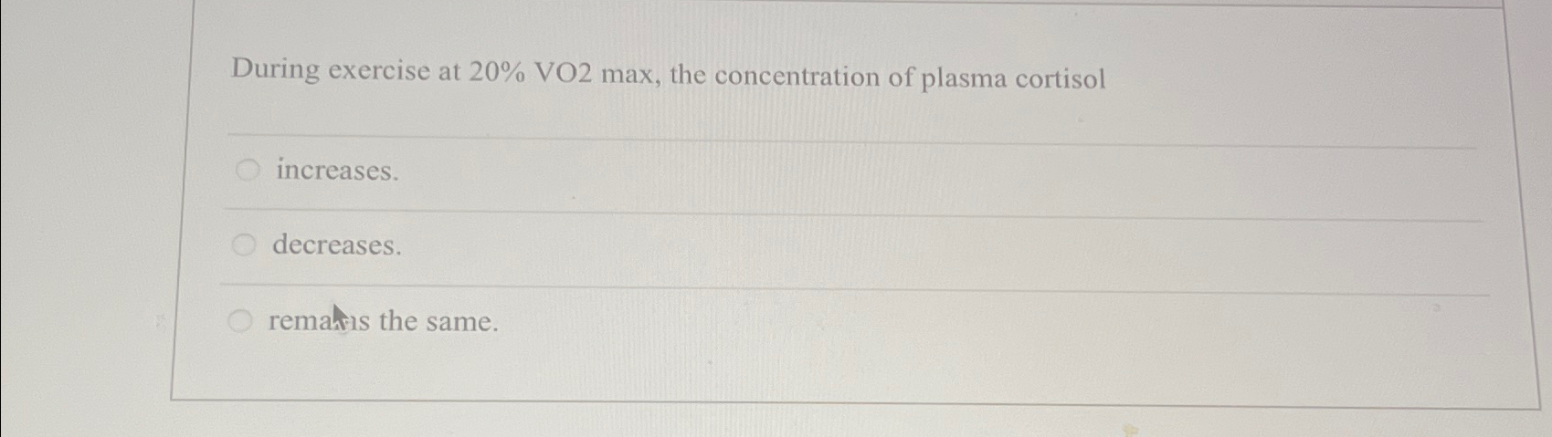 Solved During exercise at 20% ﻿VO2 ﻿max, the concentration | Chegg.com