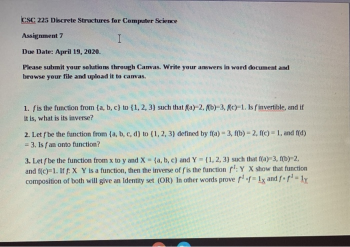 Solved CSC 225 Discrete Structures for Computer Science | Chegg.com
