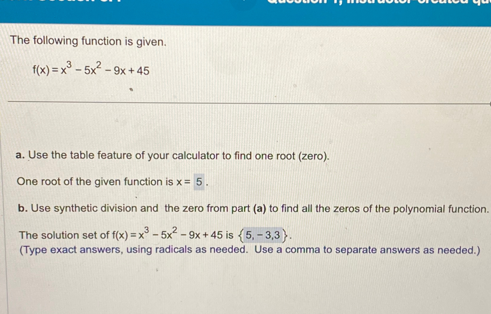 Solved The following function is given.f(x)=x3-5x2-9x+45a. | Chegg.com