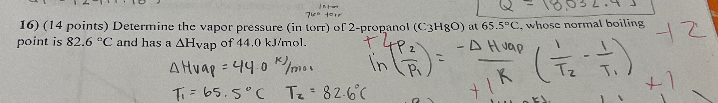 Solved (14 ﻿points) ﻿Determine the vapor pressure (in torr) | Chegg.com