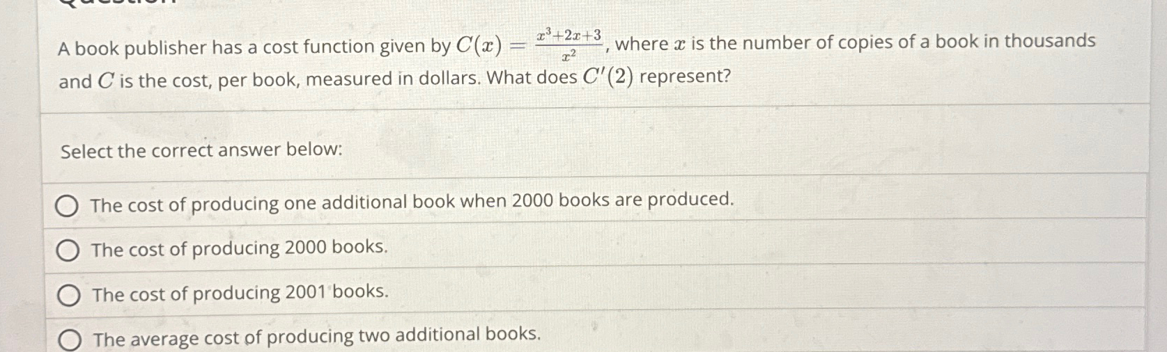 Solved A book publisher has a cost function given by | Chegg.com