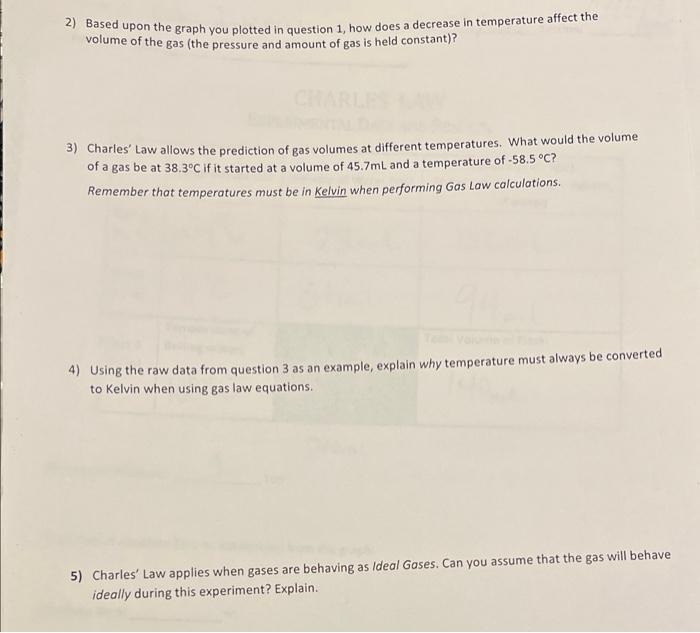 Solved Based CHARLES' LAW PRE-LAB QUESTIONS 1) Using a | Chegg.com