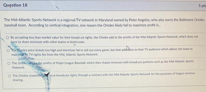 Solved The Mid-Atlantic Sports Network is a regional TV | Chegg.com