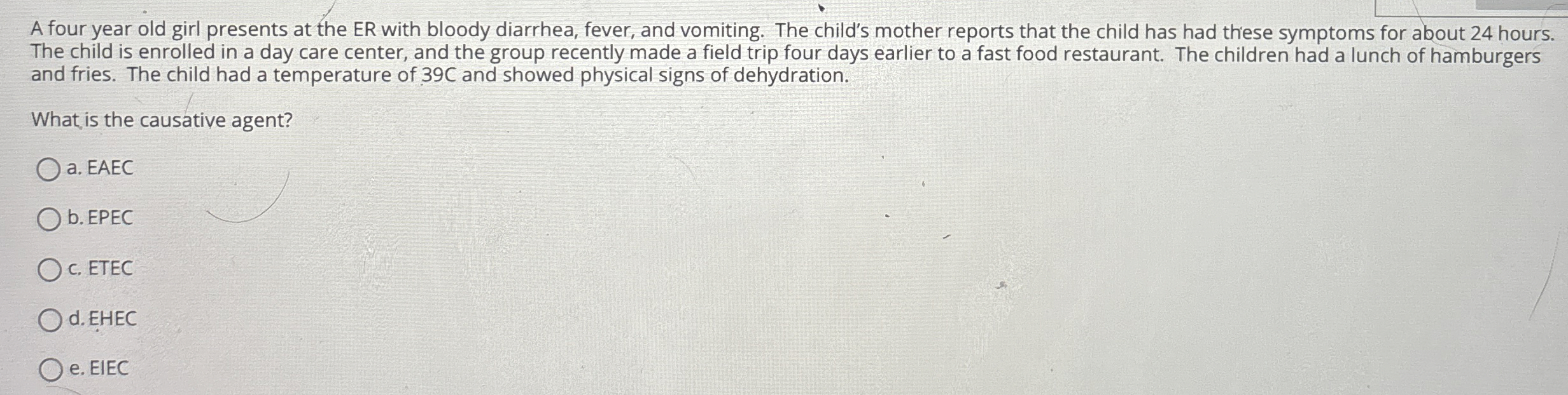 Solved A four year old girl presents at the ER with bloody | Chegg.com
