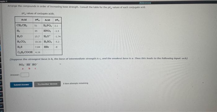 Solved Arranget the compounds in order of increasing base | Chegg.com