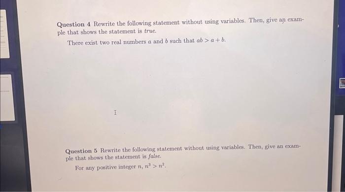 Solved For Questions 1-3, rewrite the given question or | Chegg.com