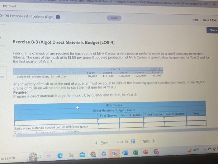 Solved Exercise 8-3 (Algo) Direct Materials Budget [LO8-4] | Chegg.com