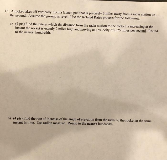 Solved 16. A rocket takes off vertically from a launch pad | Chegg.com