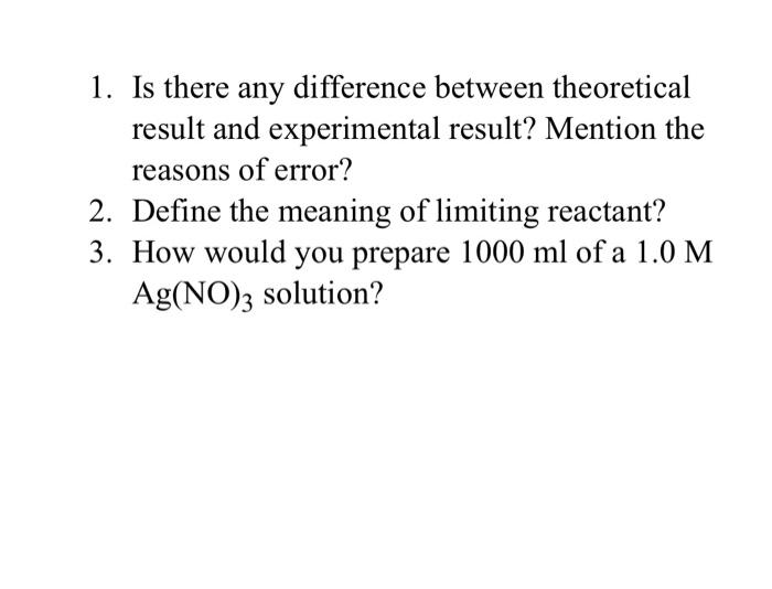 Solved limiting reactant Experiment note: Write the | Chegg.com