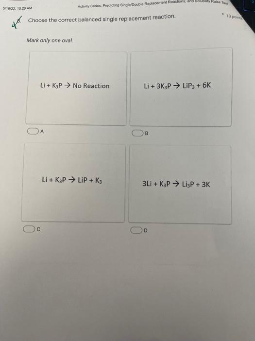 Solved Activity Series, Predicting Single Double Replacement | Chegg.com