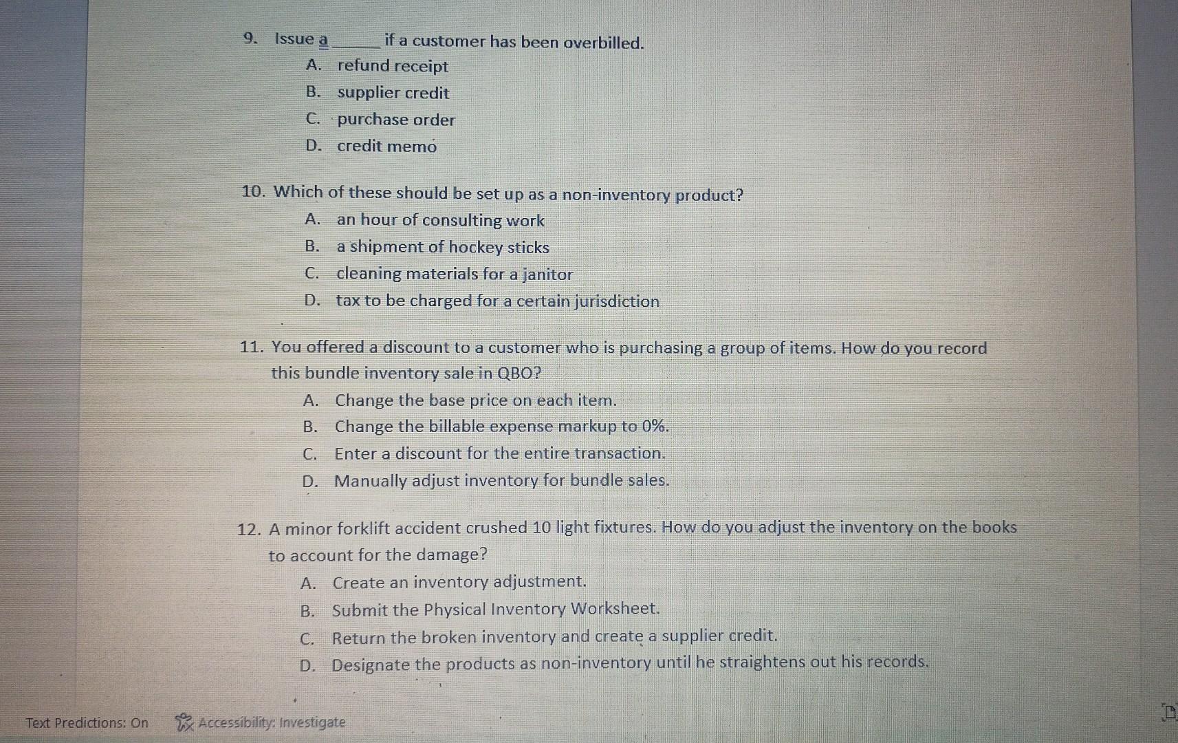 Solved 9. Issue a if a customer has been overbilled. A. | Chegg.com