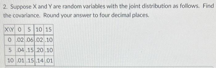 Solved 2. Suppose X and Y are random variables with the | Chegg.com