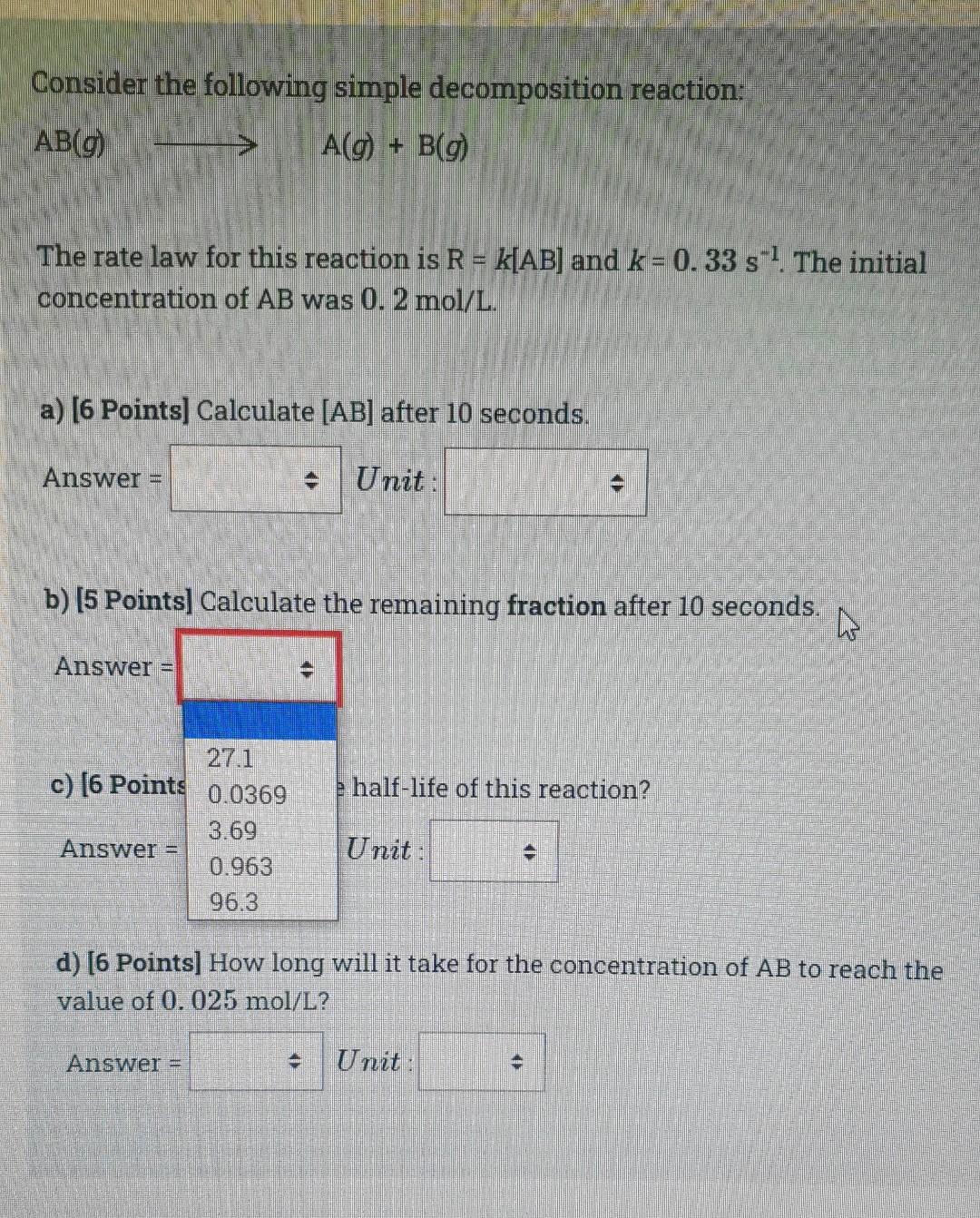 Solved Consider the following simple decomposition reaction: | Chegg.com