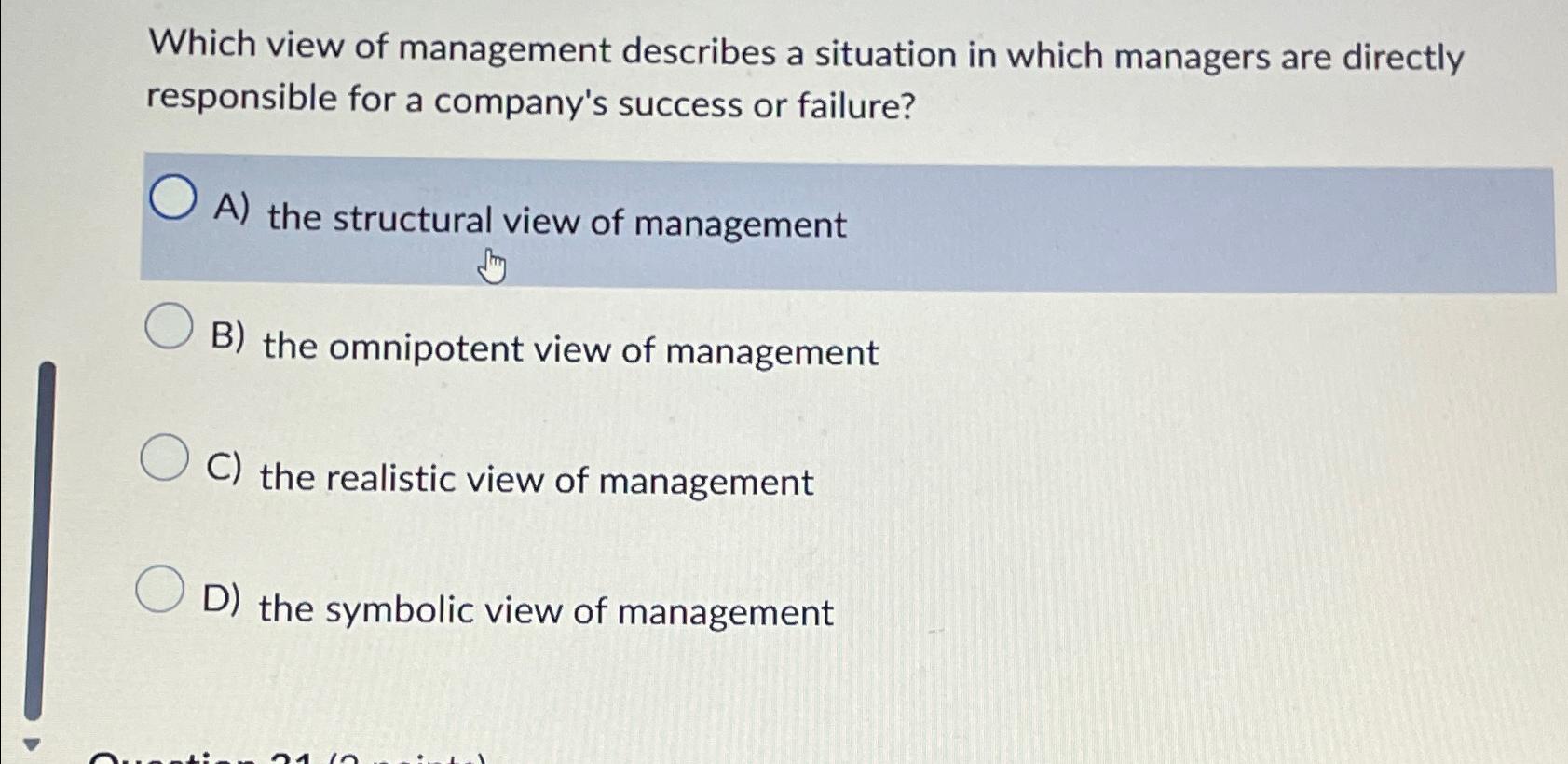 Solved Which view of management describes a situation in | Chegg.com