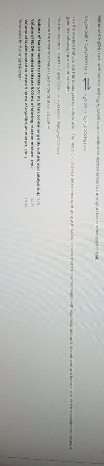 Solved Methanol Ch3oh Reacts With Benzoic Acid Chcooh In