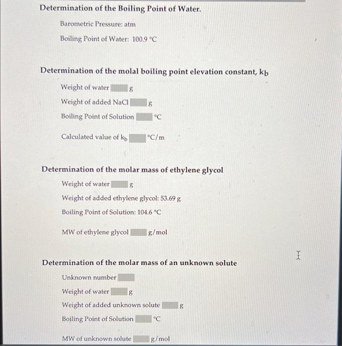 Solved Lab Room Barometric pressure Boiling point of solvent | Chegg.com