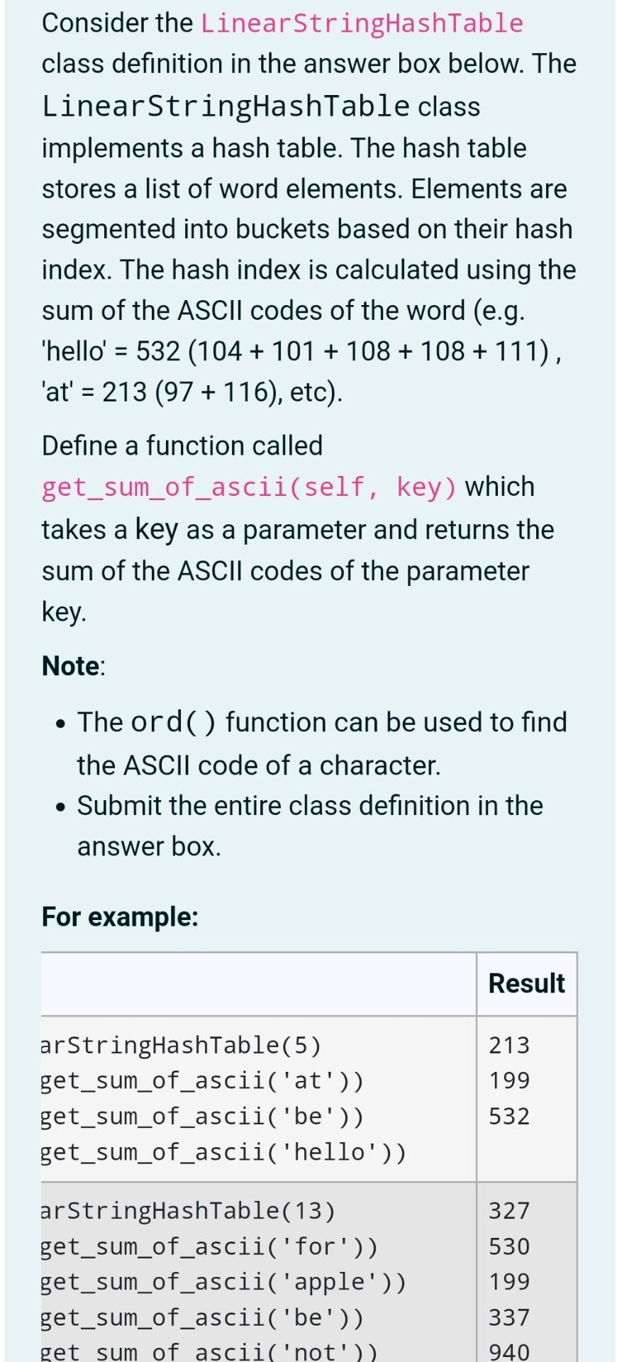 Solved class LinearStringHashTable: def __init__(self, | Chegg.com