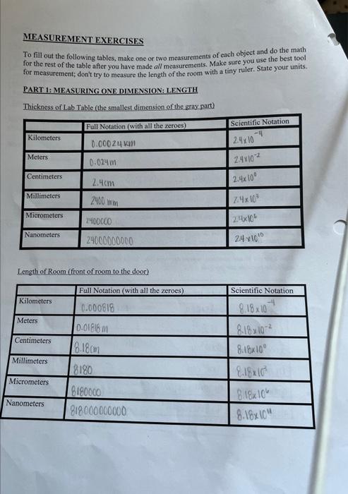Solved MEASUREMENT EXERCISES To fill out the following | Chegg.com