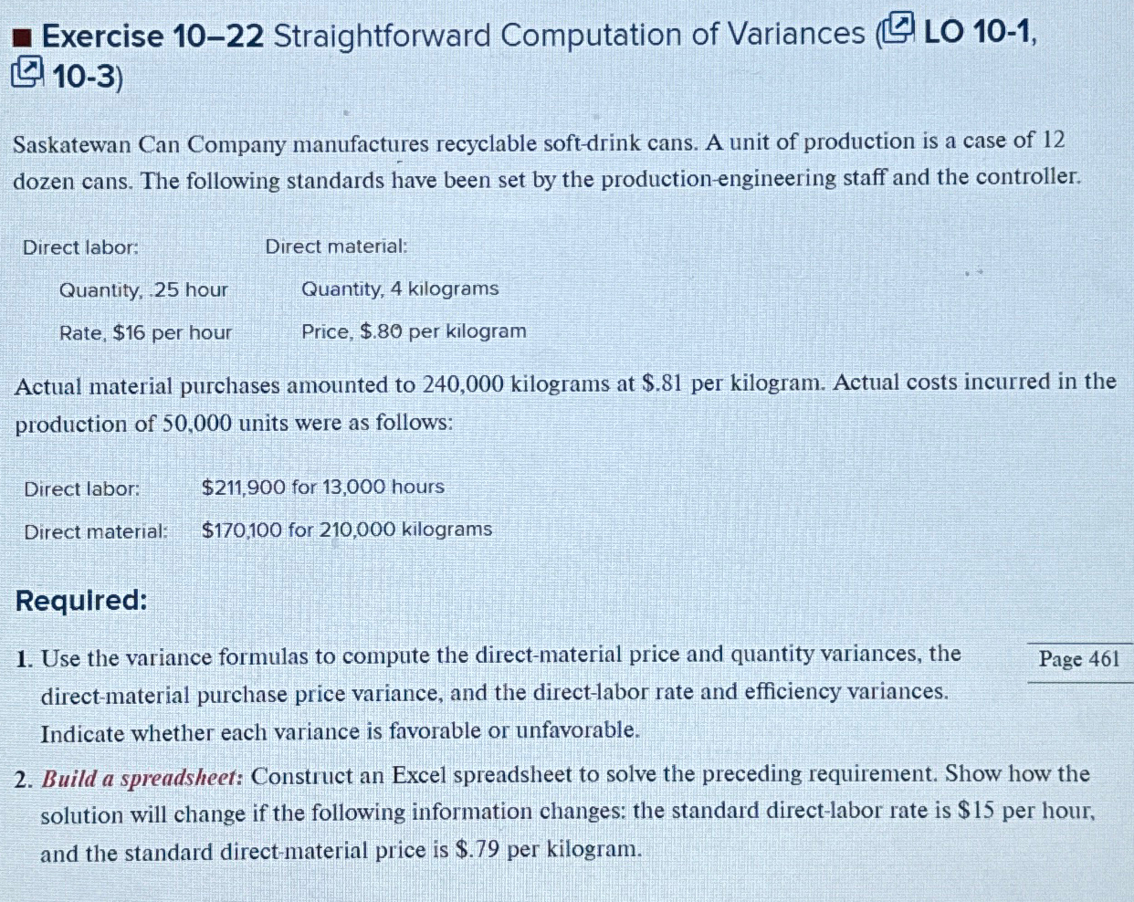 Solved Exercise 10-22 ﻿Straightforward Computation of | Chegg.com