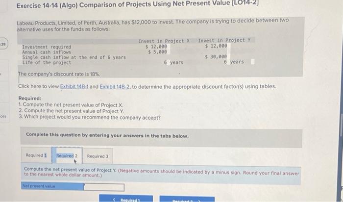 Solved Exercise 14-14 (Algo) Comparison of Projects Using | Chegg.com