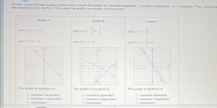 Solved For each system of linesar equatians shown below, | Chegg.com